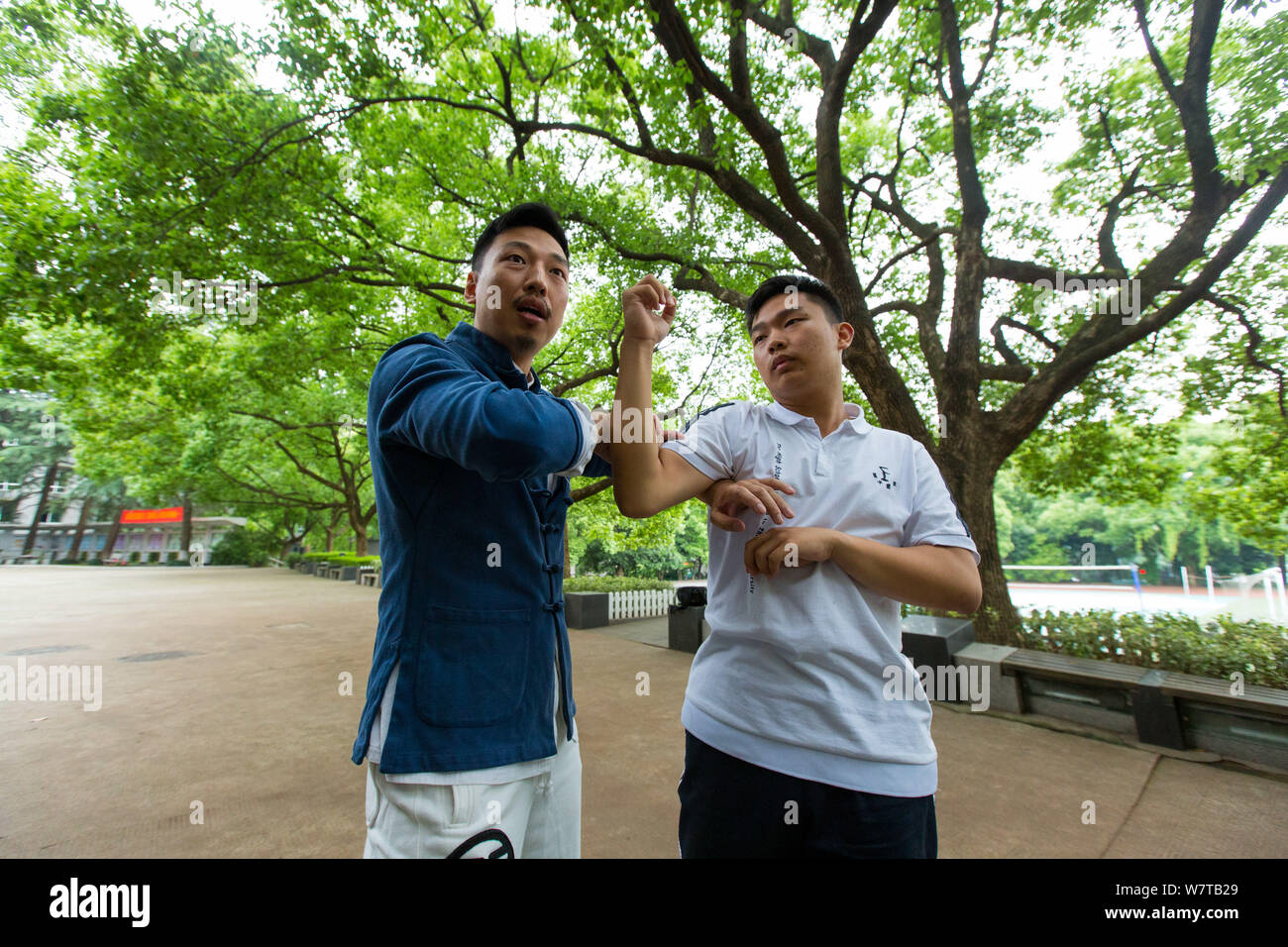 Chinese martial art Wing Chun teacher Jiang Hanlong gives a lesson to ...