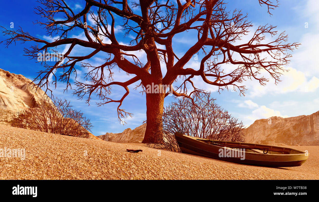 Solitary dead tree in desert 3d illustration Stock Photo - Alamy