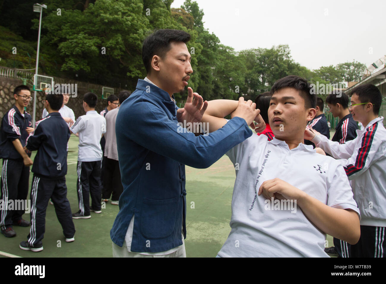 Chinese martial art Wing Chun teacher Jiang Hanlong gives a lesson to ...
