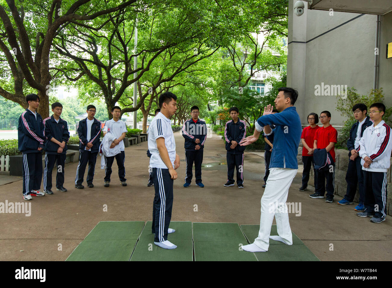 Chinese martial art Wing Chun teacher Jiang Hanlong gives a lesson to ...