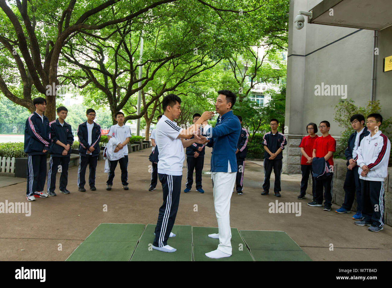 Chinese martial art Wing Chun teacher Jiang Hanlong gives a lesson to ...