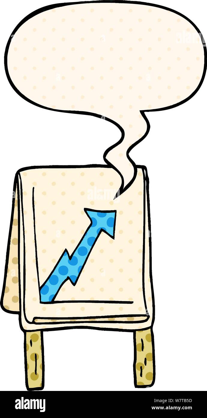 cartoon business chart with arrow with speech bubble in comic book ...
