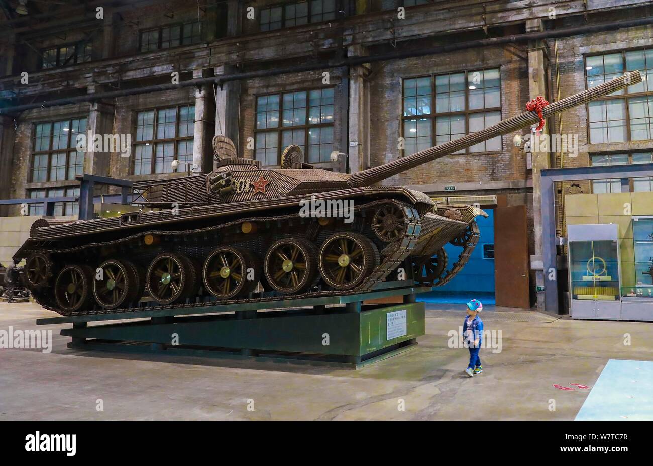 A full-sized Type 99 tank made of 48,356 cartridge cases is on display ...