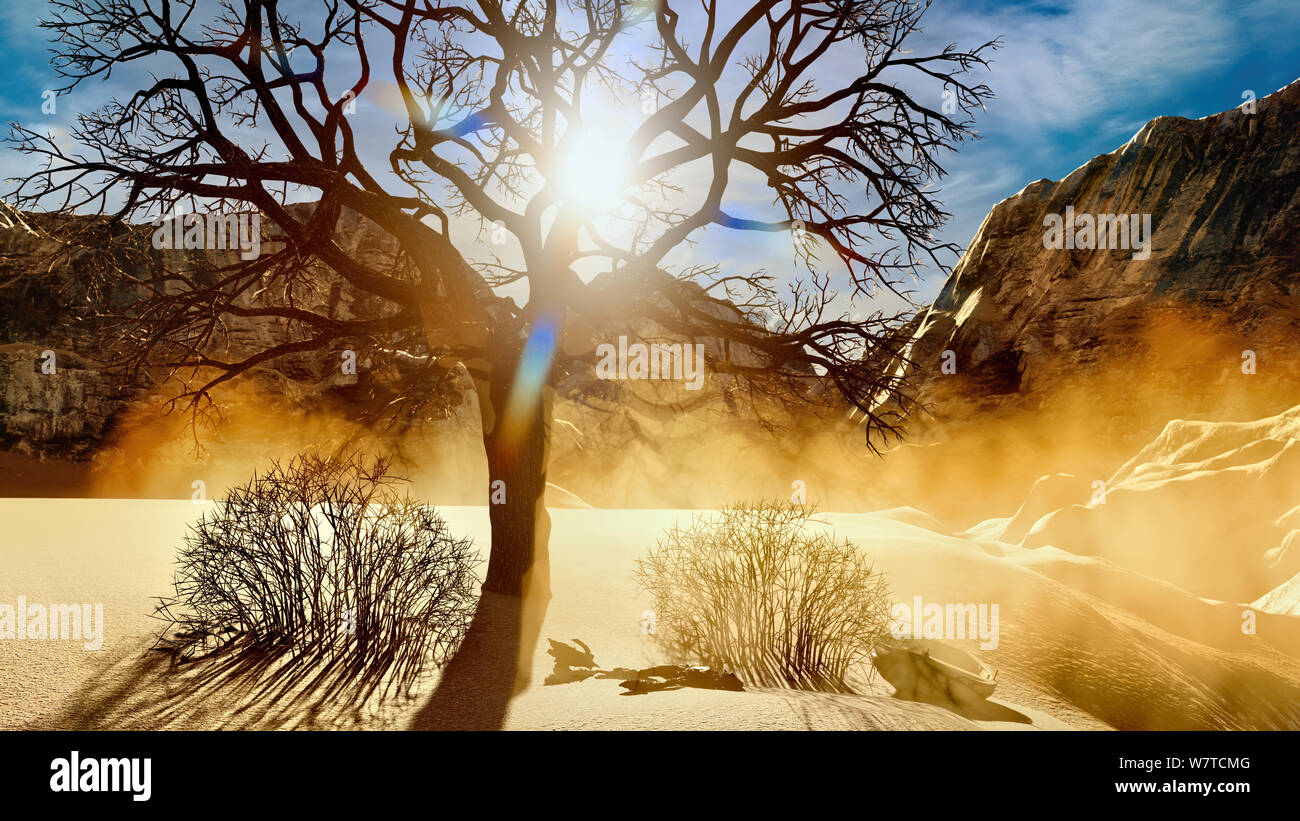 Solitary dead tree in desert 3d illustration Stock Photo - Alamy