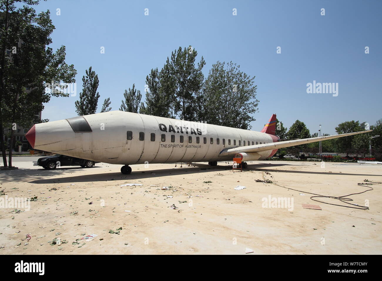 An old plane with "Boeing 767" and "QANTAS" on its fuselage is pictured ...
