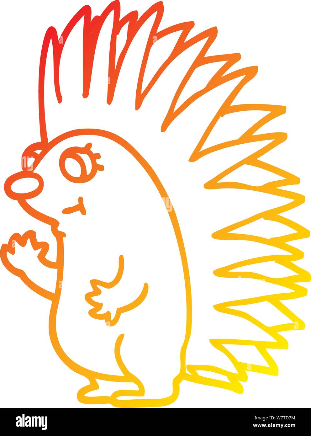 warm gradient line drawing of a cartoon spiky hedgehog Stock Vector ...