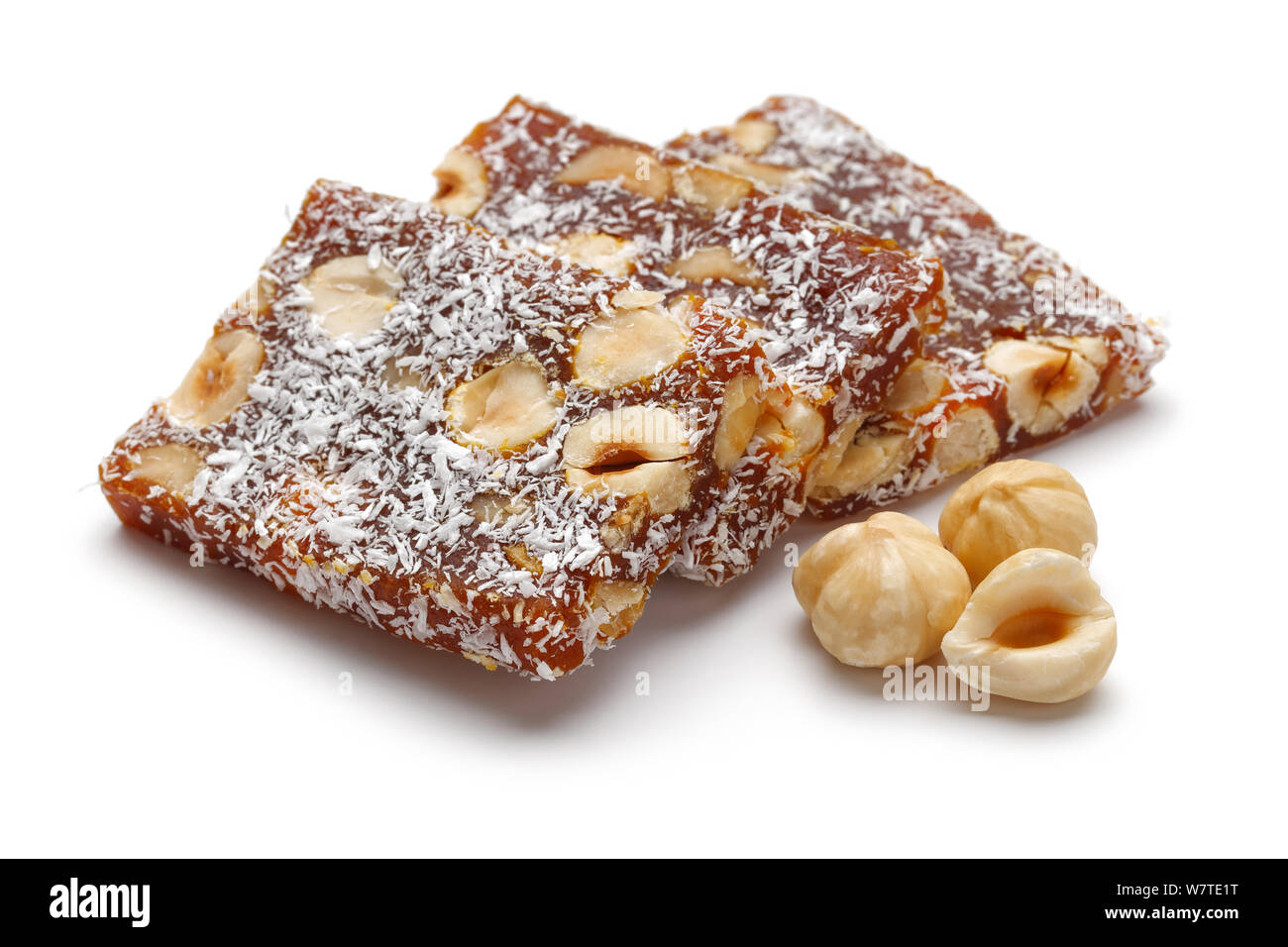 Turkish dessert Cezerye with hazelnut isolated on white background ...