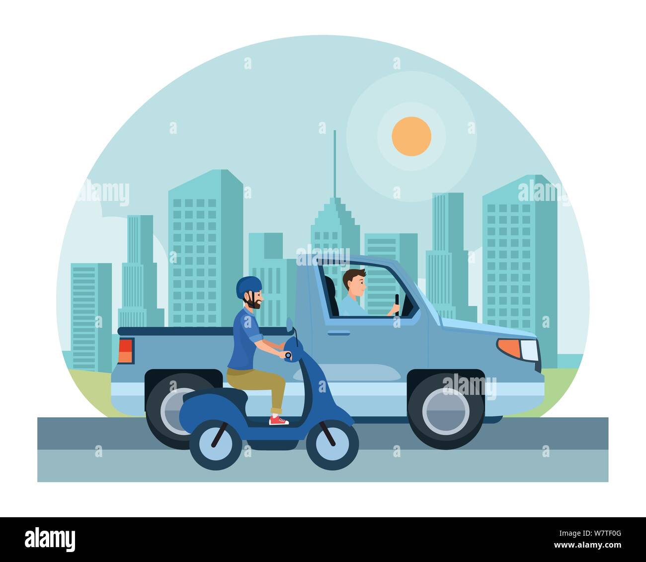 Vehicle and motorcycle with drivers riding Stock Vector Image & Art - Alamy