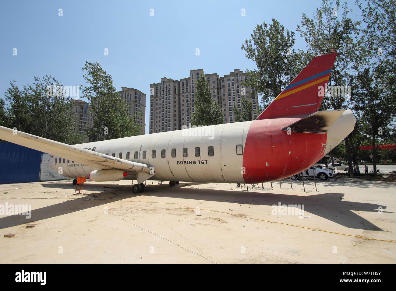 An old plane with "Boeing 767" and "QANTAS" on its fuselage is pictured ...