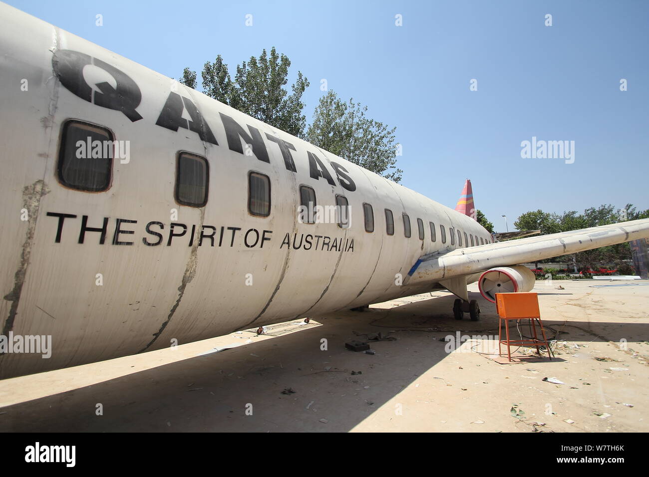 An old plane with "Boeing 767" and "QANTAS" on its fuselage is pictured ...