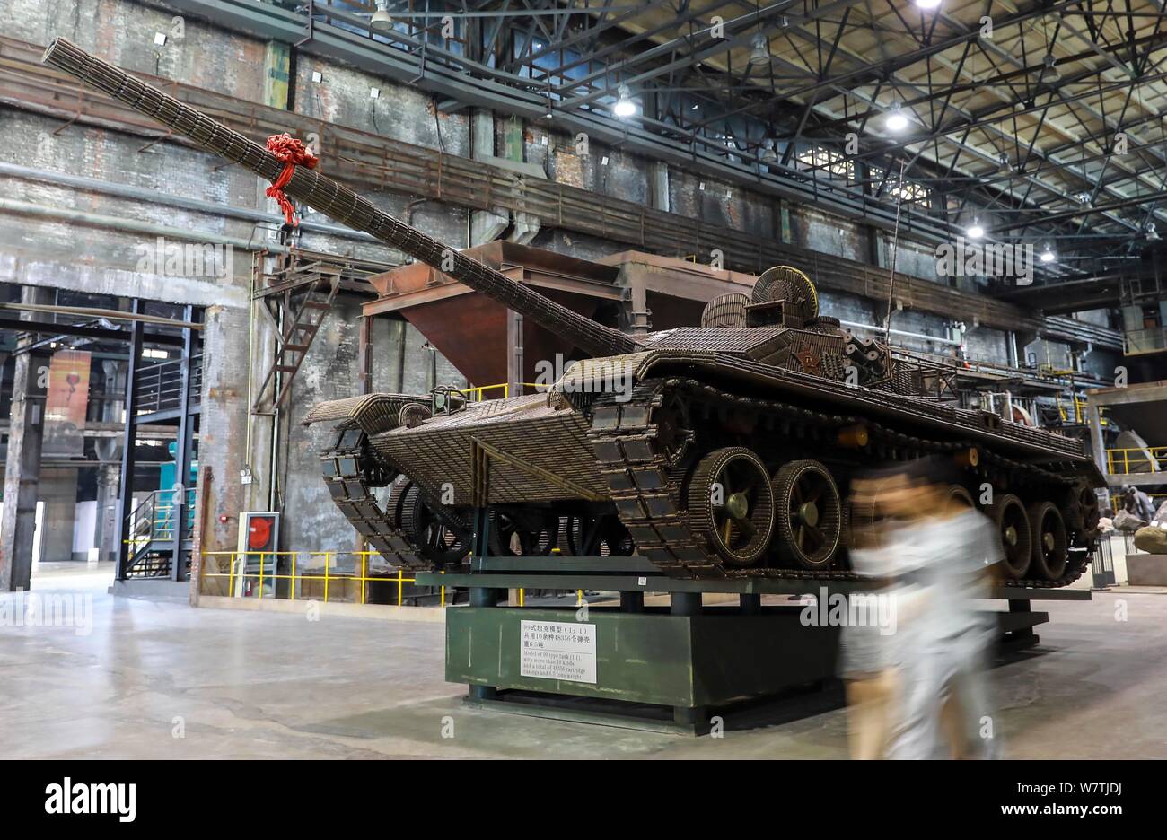 A full-sized Type 99 tank made of 48,356 cartridge cases is on display ...