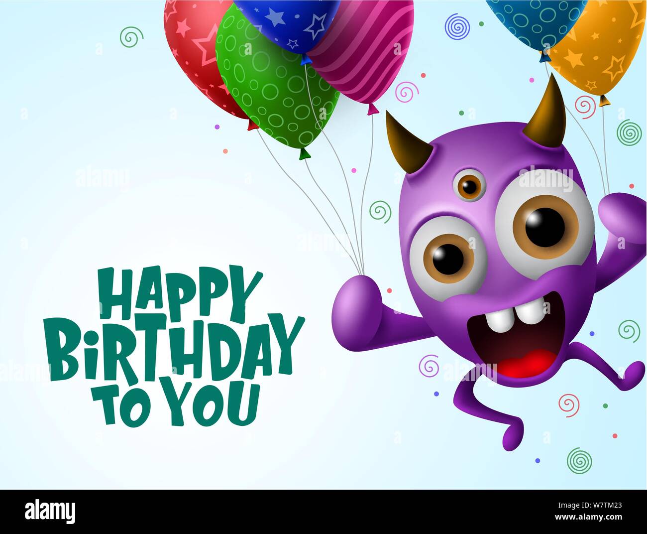 Happy birthday greeting card vector background. Scary monster character ...
