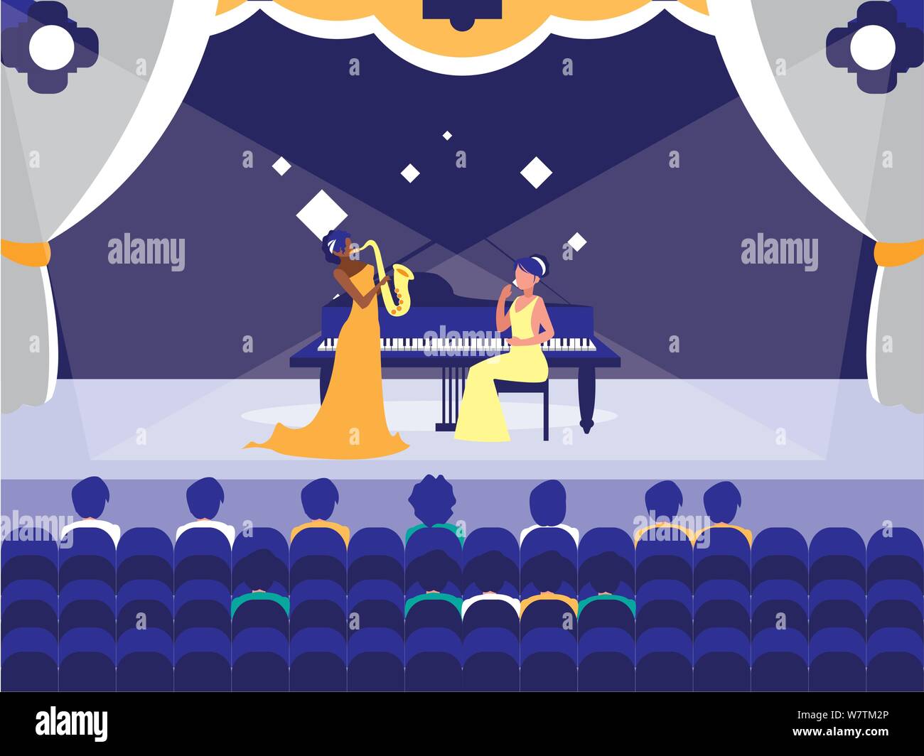 women musicians concert event classic instrument vector illustration ...