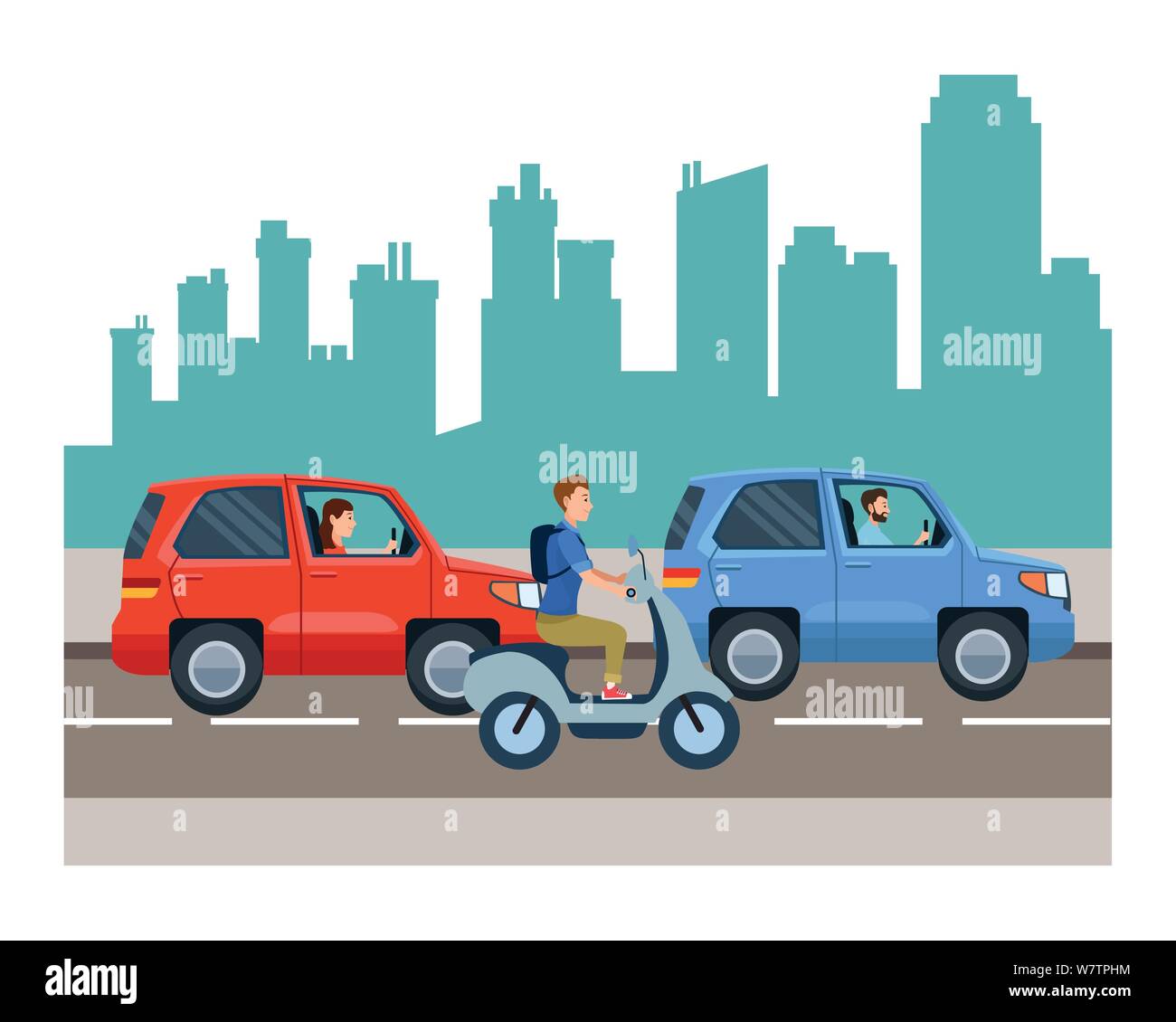 Vehicles and motorcycle with drivers riding Stock Vector Image & Art ...