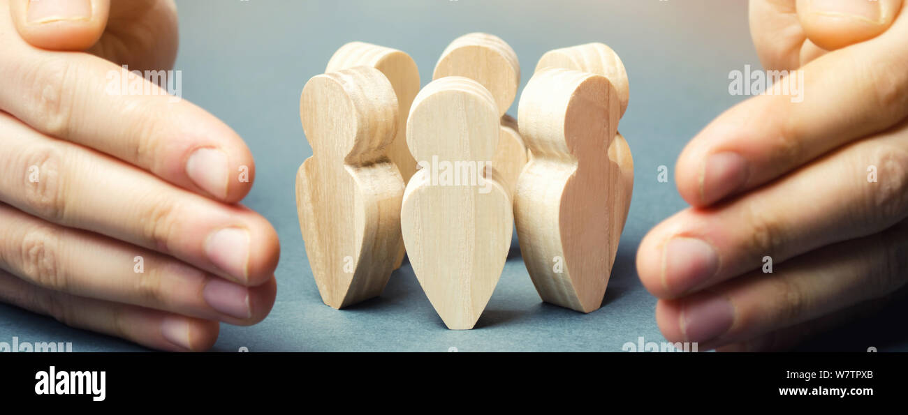 Boss defending his team with a gesture of protection. Life insurance ...