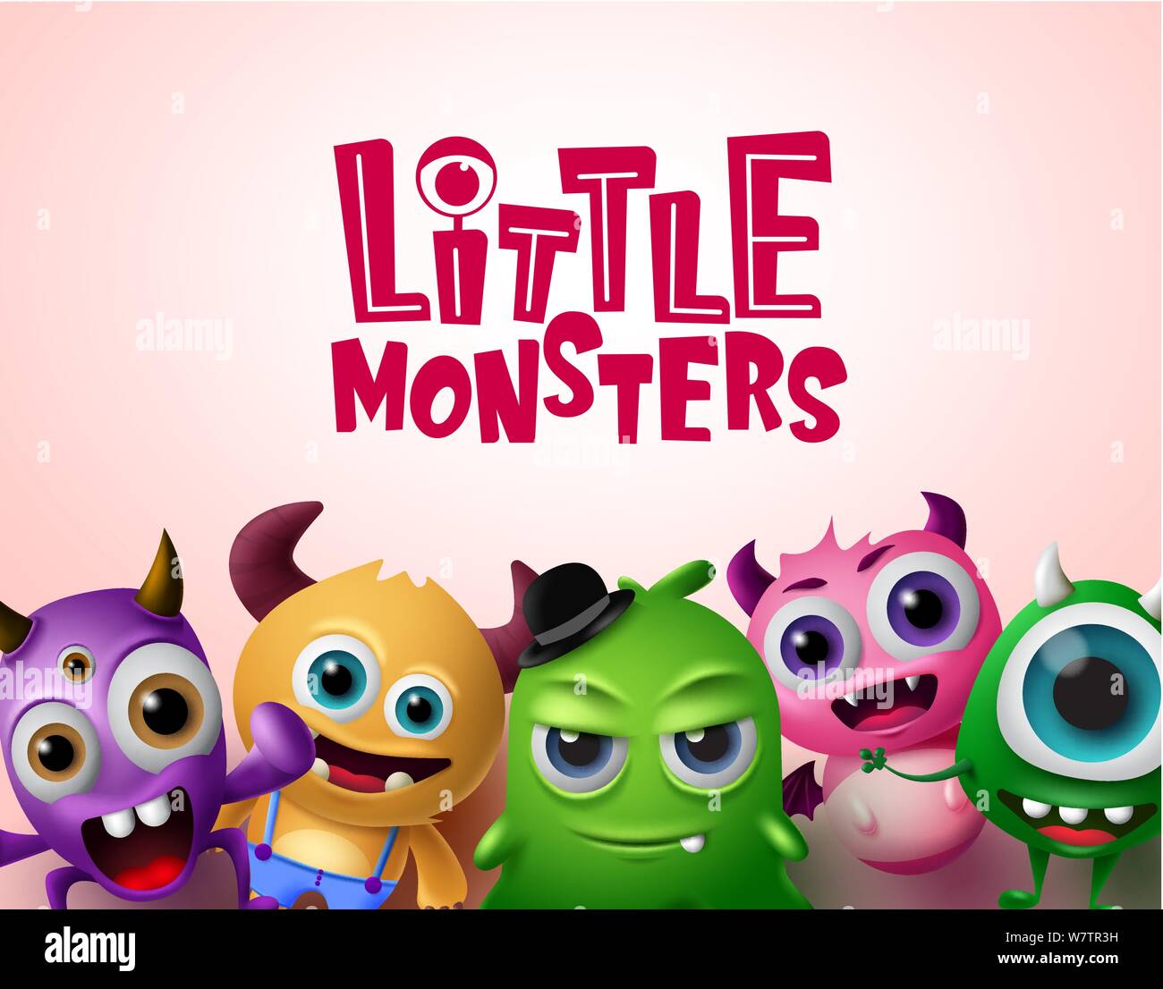 Cute little monsters 3d realistic characters vector background template ...