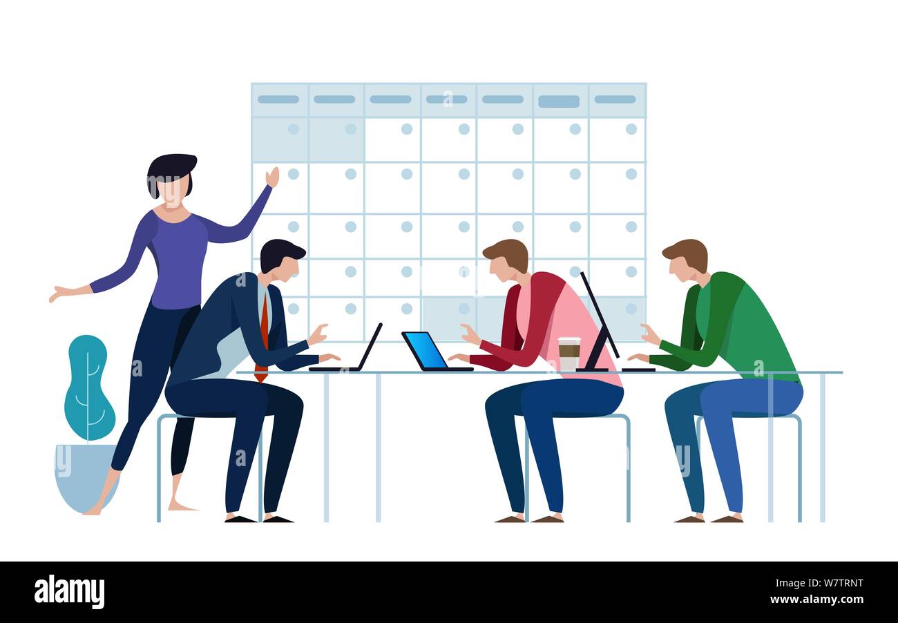 Company business team working together planning and scheduling their ...