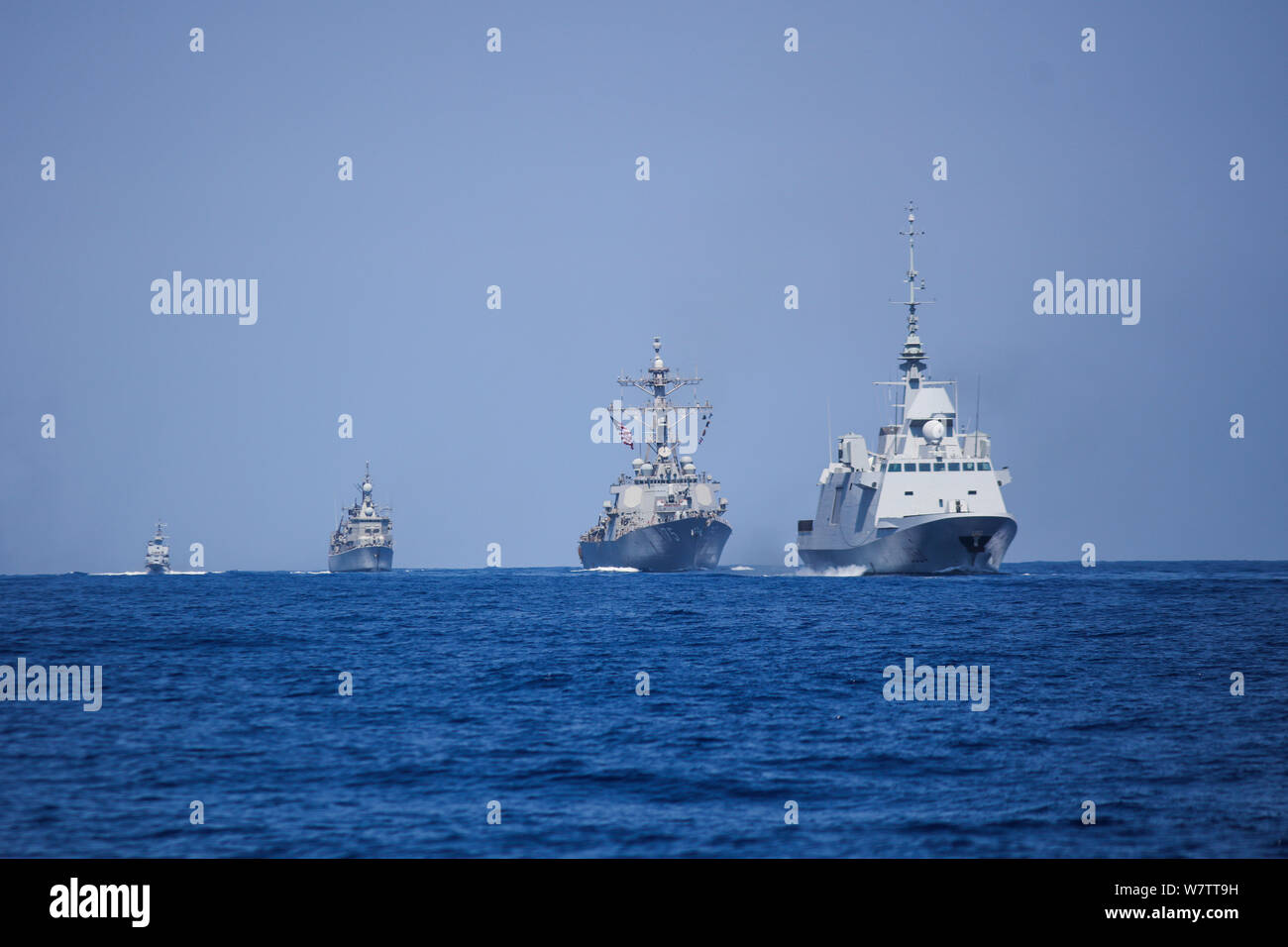 07 August 2019, Israel, Haifa: Military ships sail during a multi ...