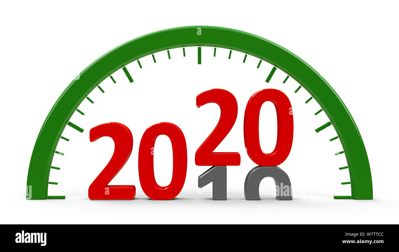 Clock dial with 2019-2020 change represents the new 2020 year, three ...