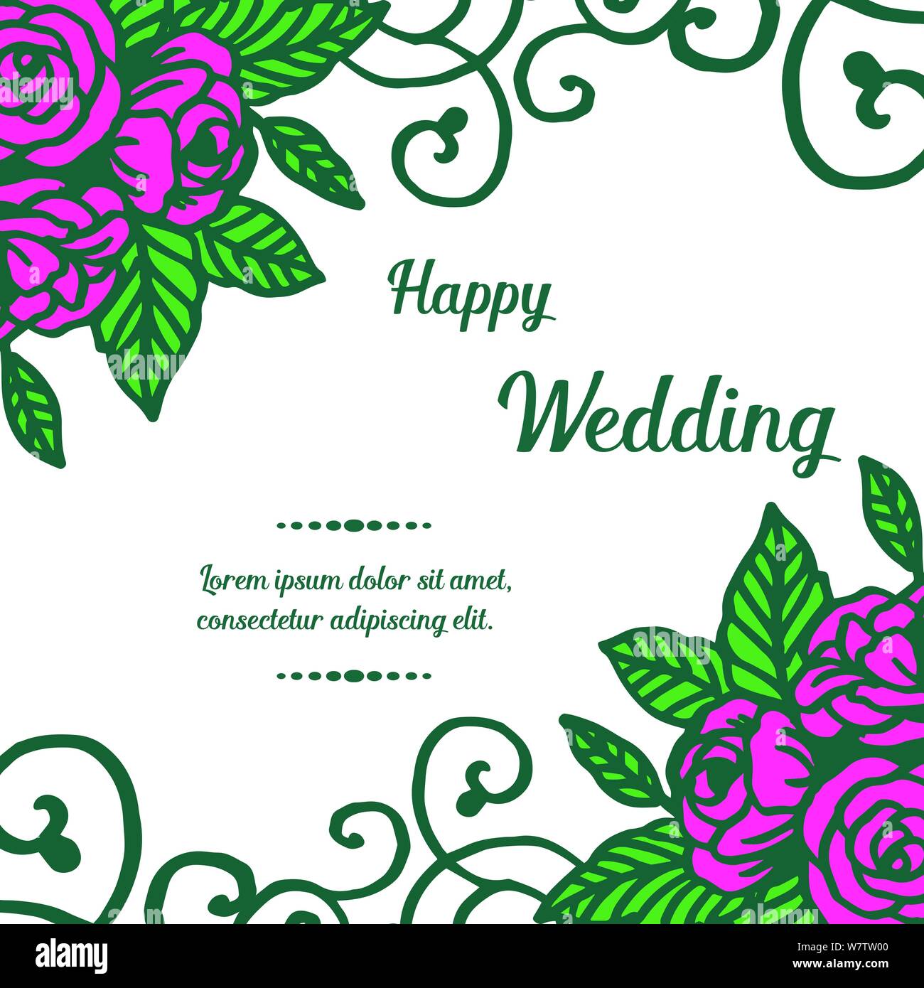 Wallpaper of happy wedding, with design floral frame, isolated on a ...