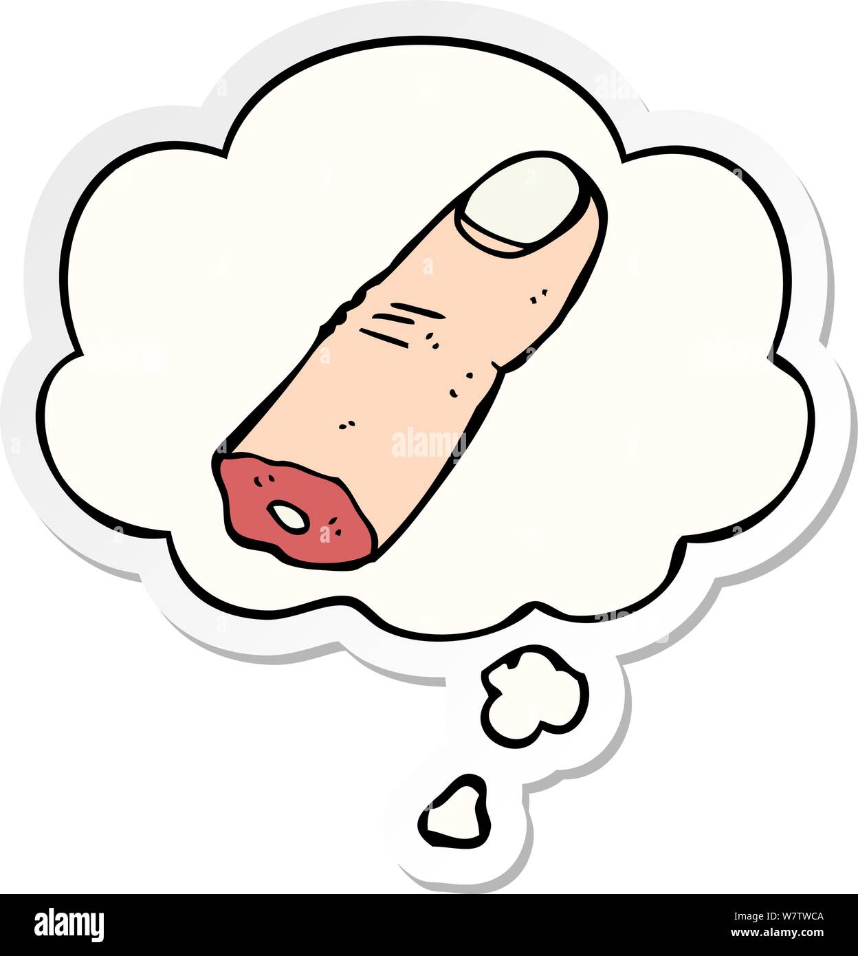 cartoon severed finger with thought bubble as a printed sticker Stock ...