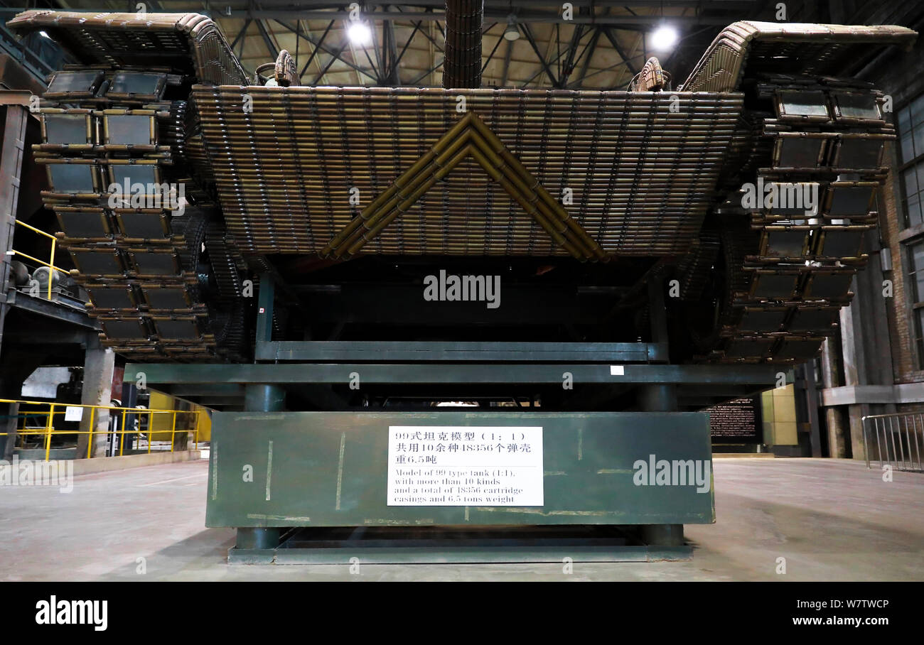 A full-sized Type 99 tank made of 48,356 cartridge cases is on display ...