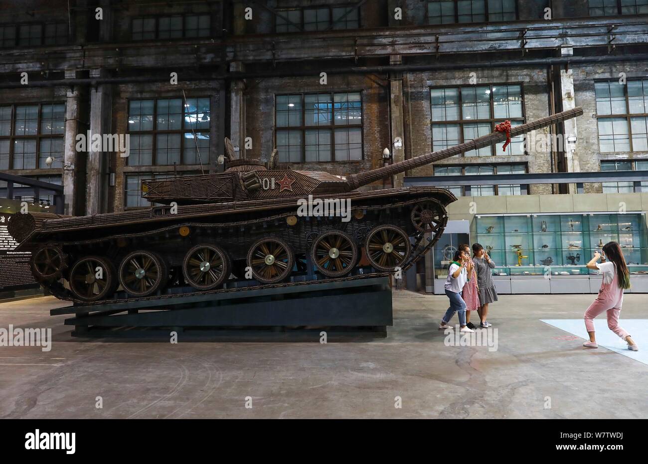 A full-sized Type 99 tank made of 48,356 cartridge cases is on display ...