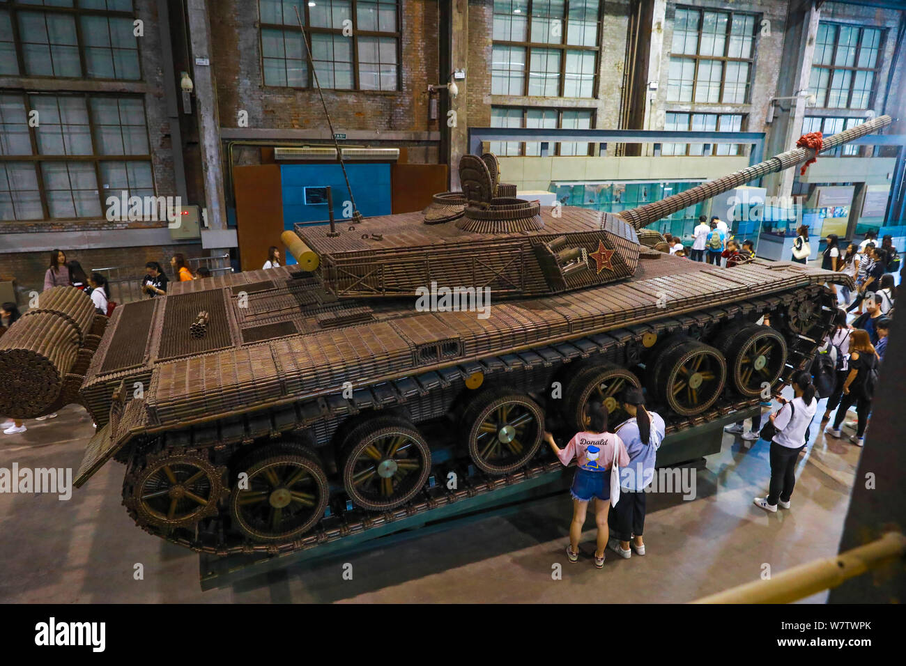 A full-sized Type 99 tank made of 48,356 cartridge cases is on display ...