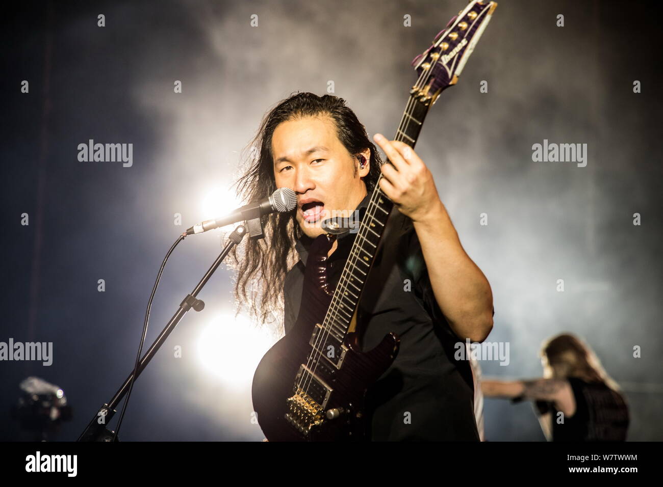 A member of British power metal band DragonForce performs during the ...