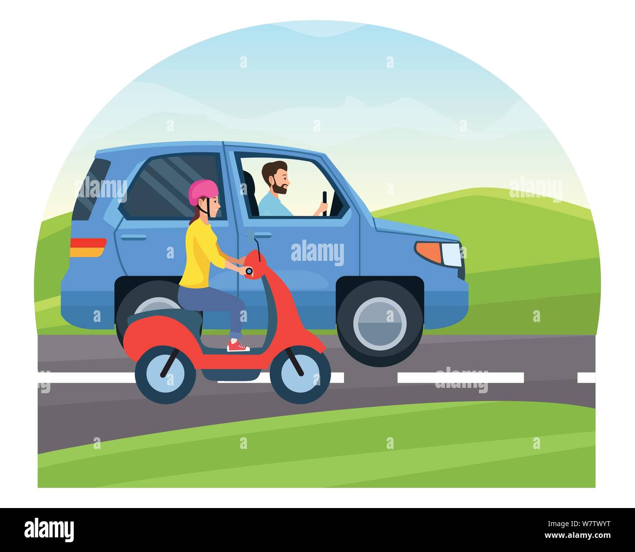 Vehicle and motorcycle with drivers riding Stock Vector Image & Art - Alamy