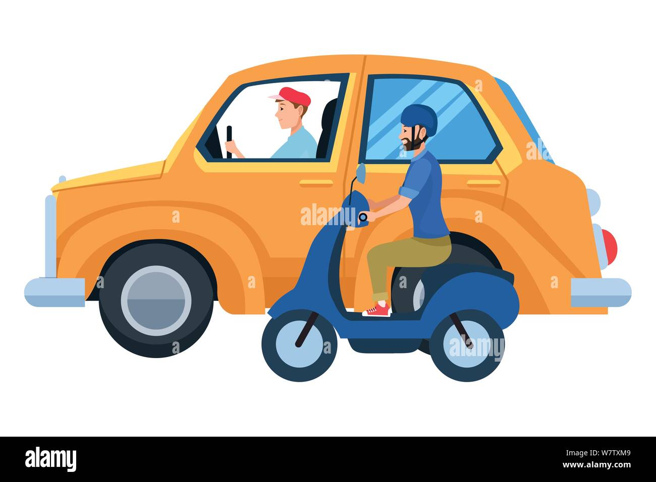 Vehicle and motorcycle with drivers riding Stock Vector Image & Art - Alamy