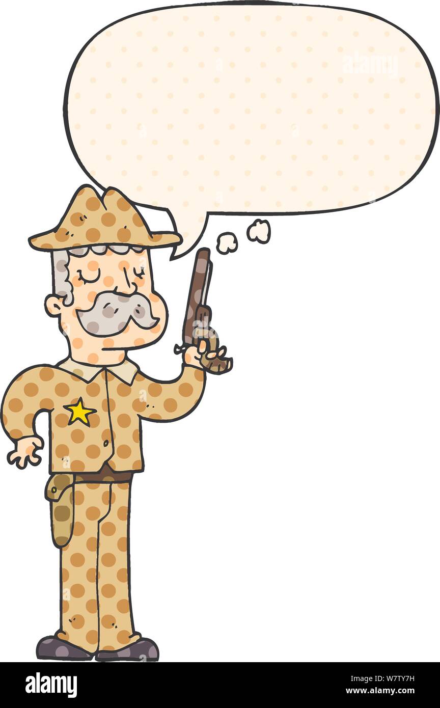 cartoon sheriff with speech bubble in comic book style Stock Vector ...