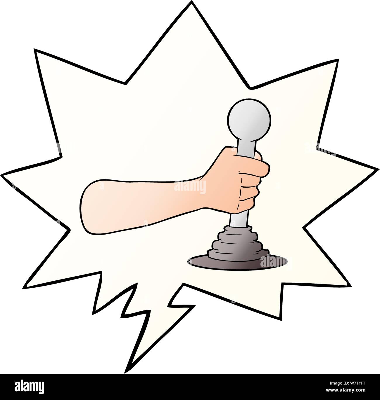 cartoon hand pulling lever with speech bubble in smooth gradient style ...