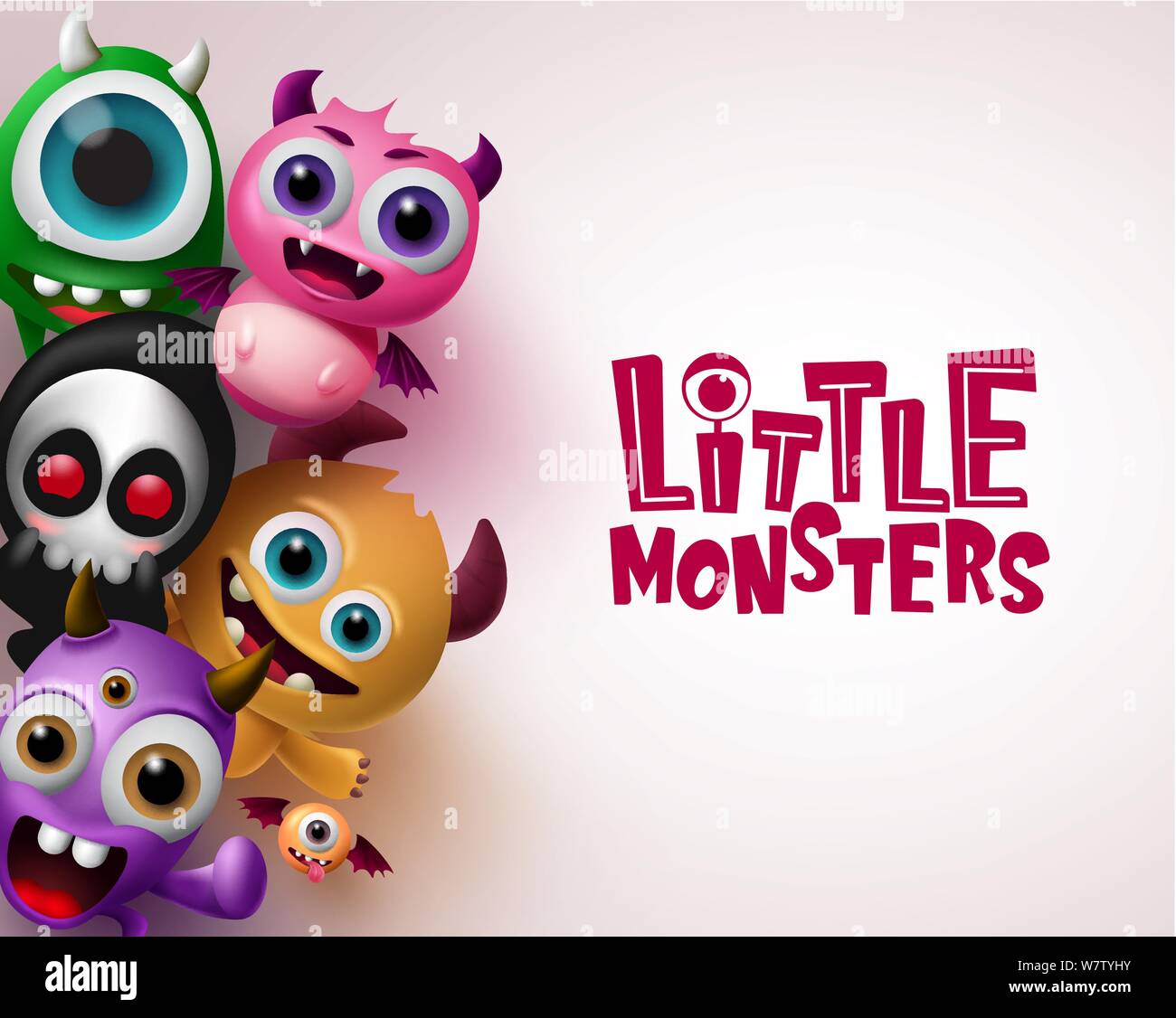 Little monster with 3d realistic character vector background template ...