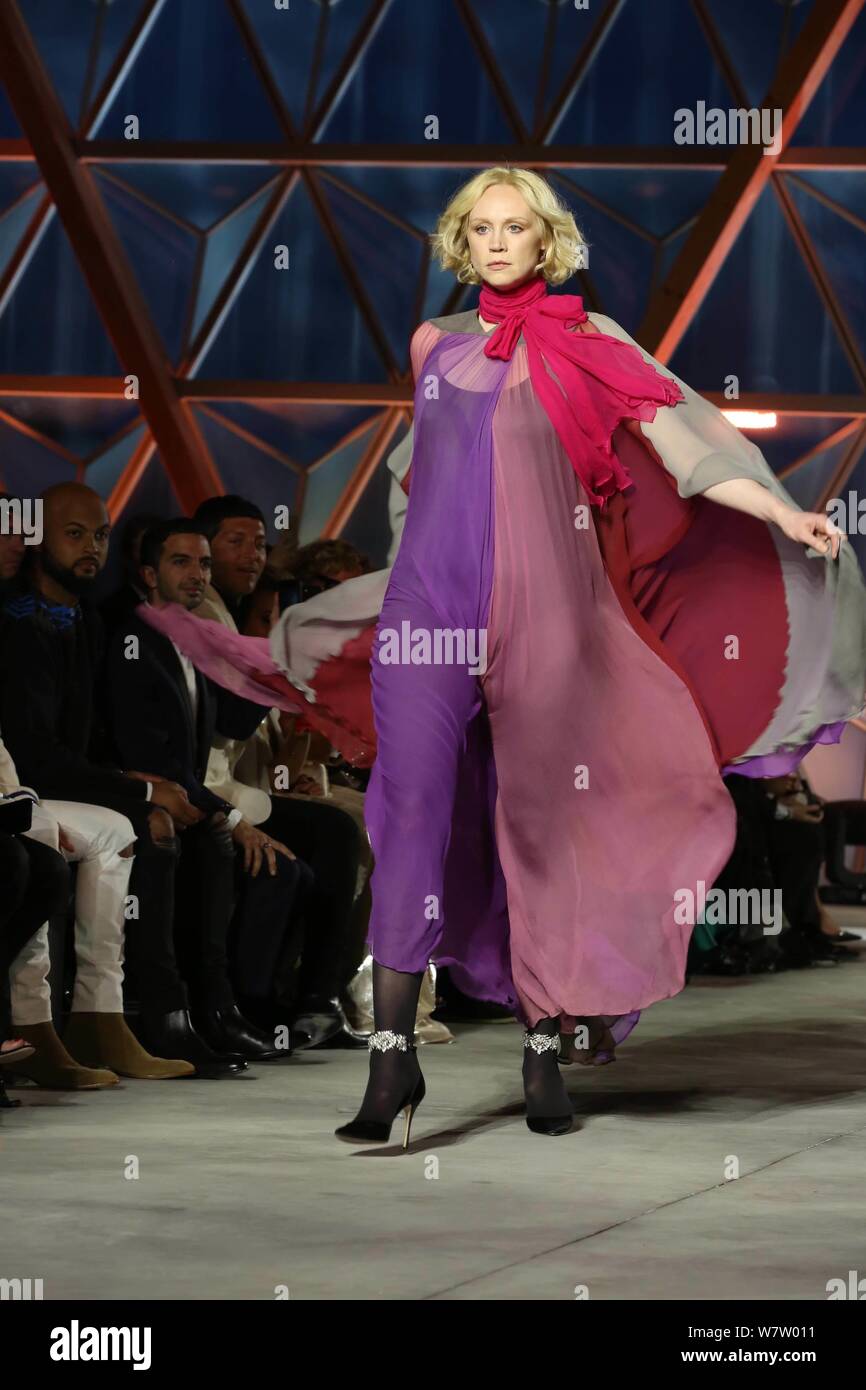 English actress and model Gwendoline Christie displays a new creation ...