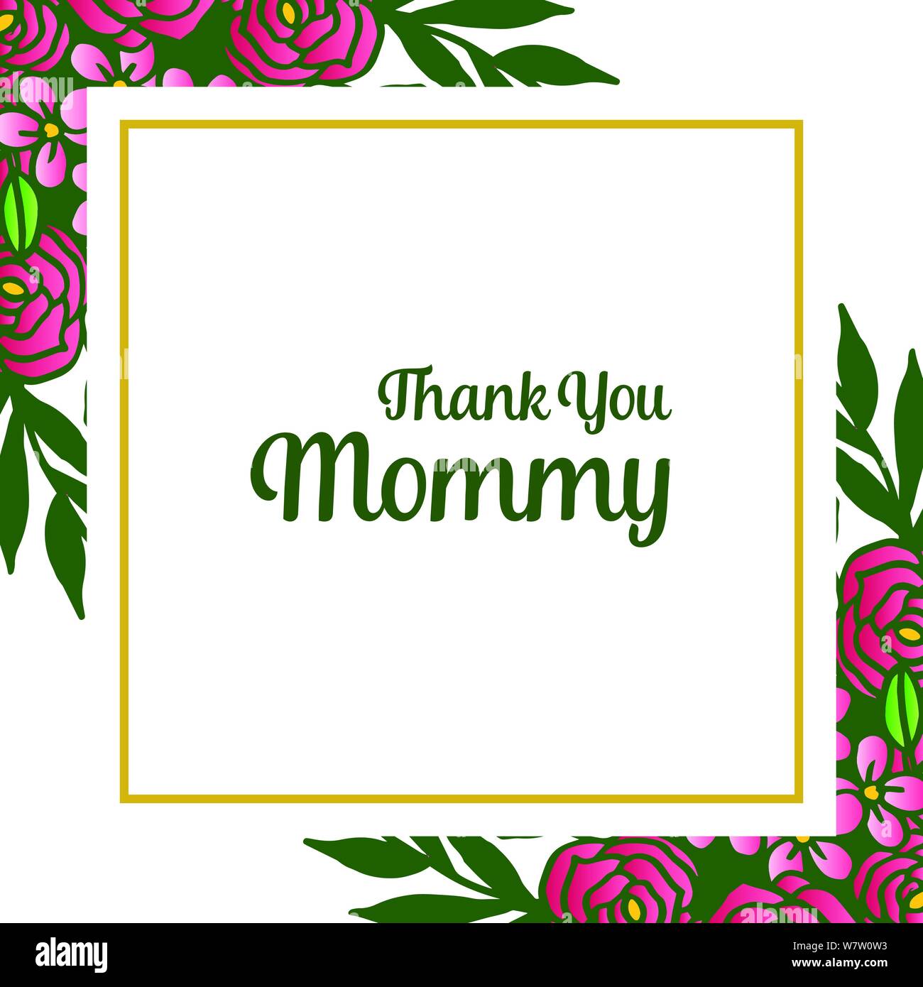 Letter thank you mommy, with texture leaf flower frame elegant. Vector ...