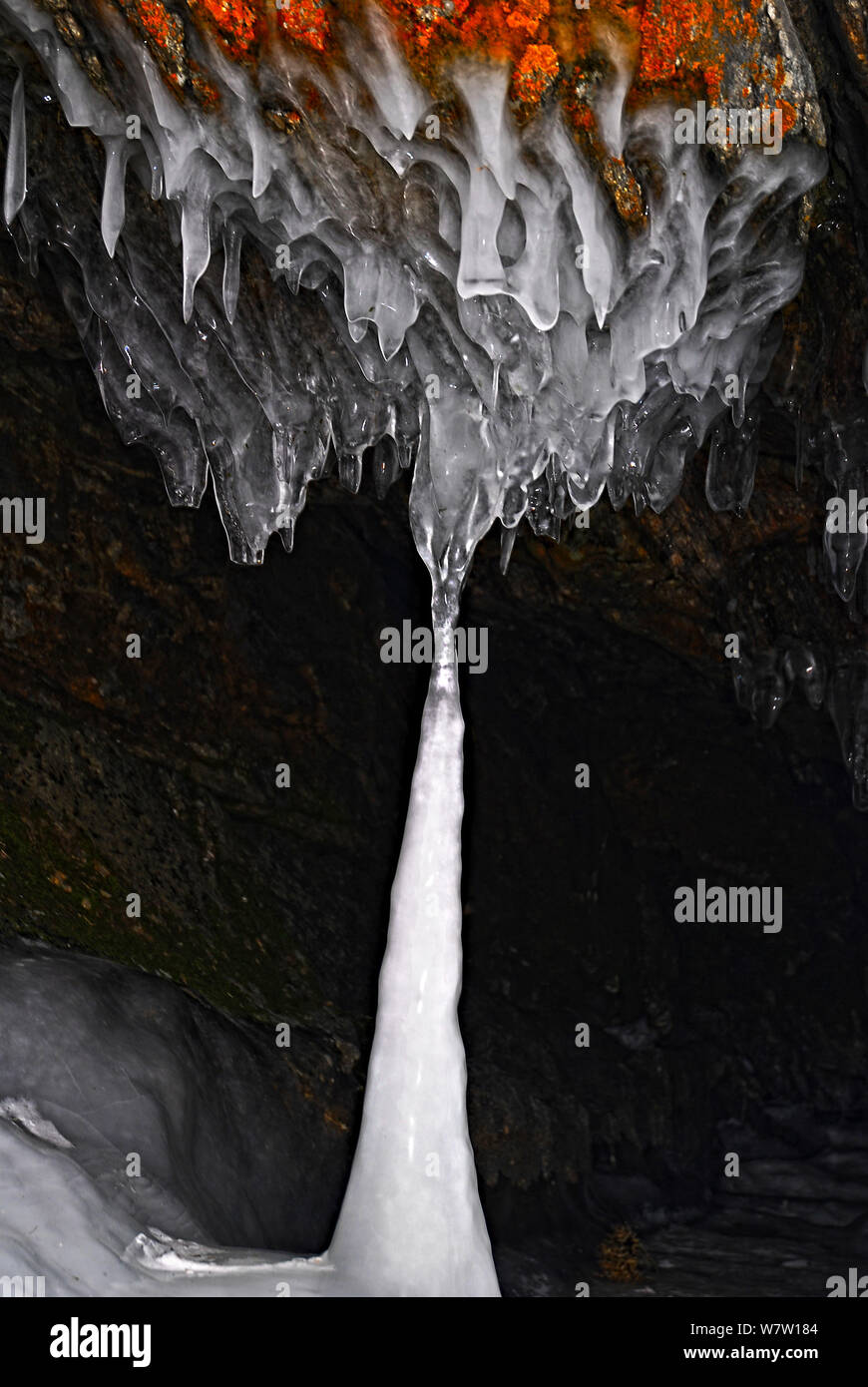 Ice formations caused by splashing water, Lake Baikal, Siberia, Russia ...