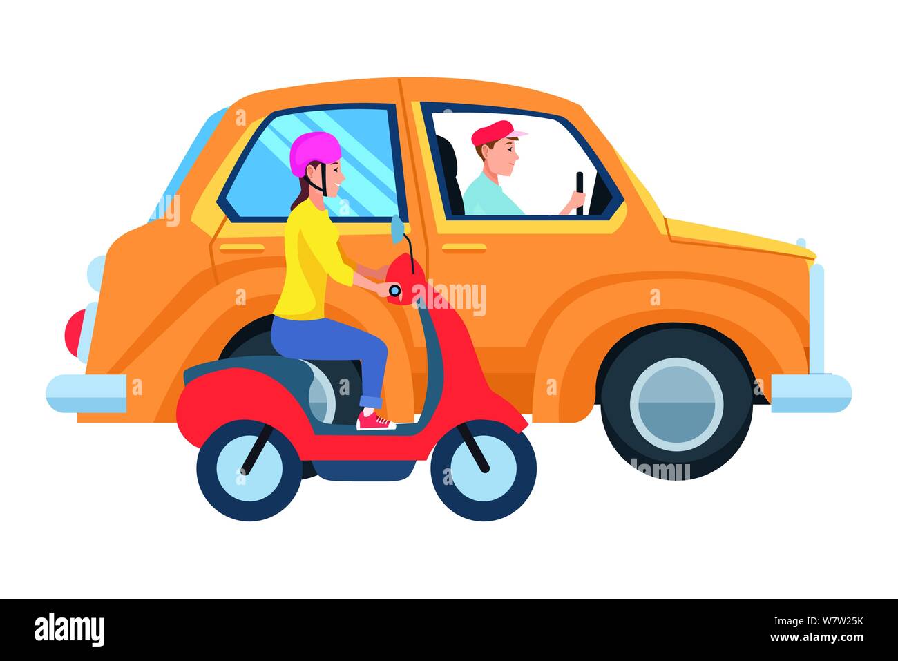 Vehicle and motorcycle with drivers riding Stock Vector Image & Art - Alamy