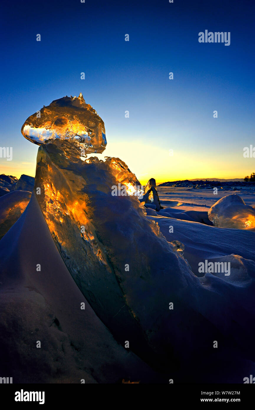 Ice formation at sunset, Lake Baikal, Siberia, Russia, March Stock ...