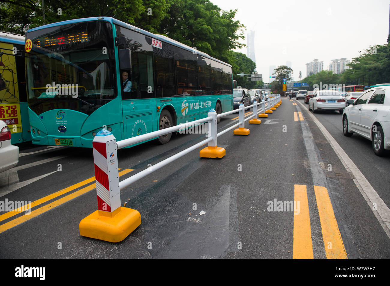 View of a reversible lane with a guardrail controlled by remote control ...
