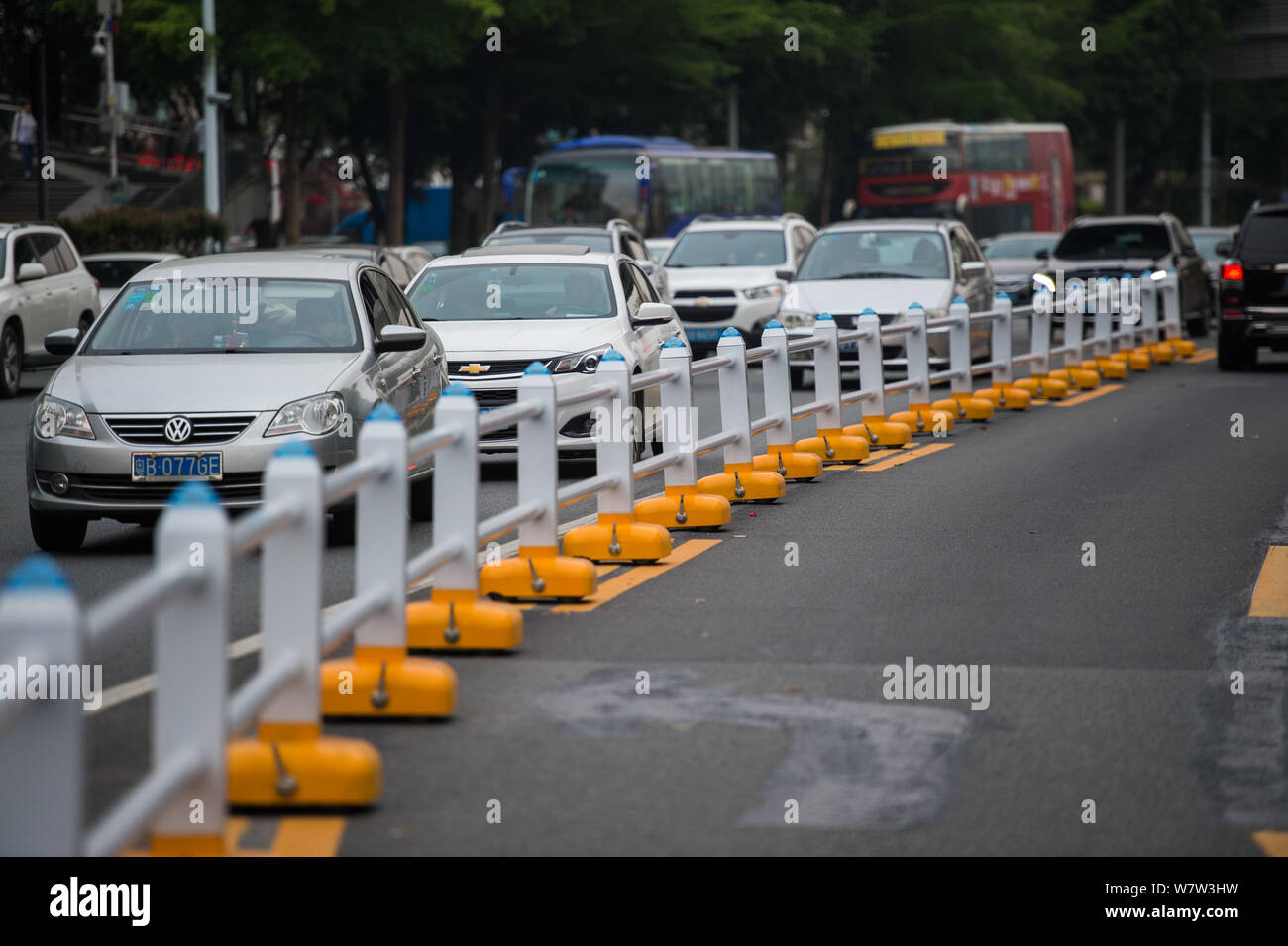 View of a reversible lane with a guardrail controlled by remote control ...