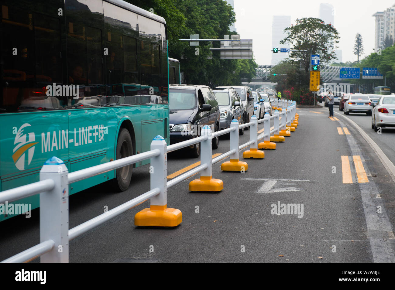 View of a reversible lane with a guardrail controlled by remote control ...