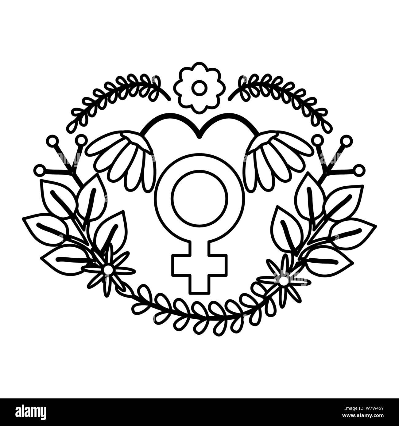 female gender symbol with flowers pop art style vector illustration ...