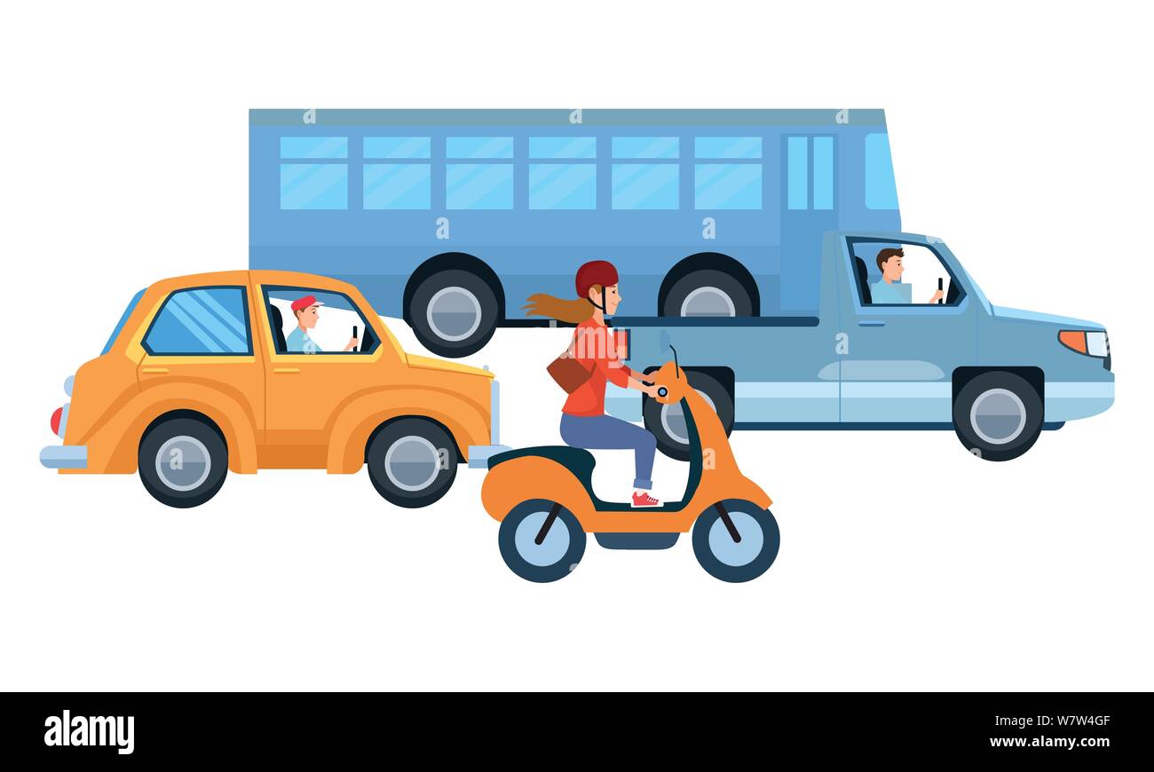 Vehicles and motorcycle with drivers riding Stock Vector Image & Art ...