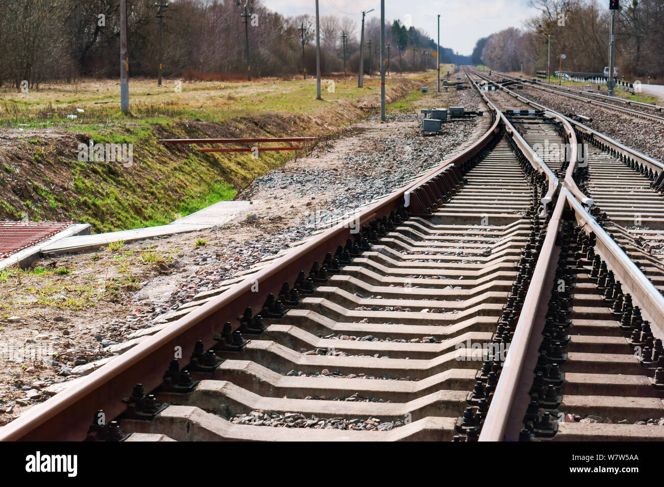 the railway goes into the distance, the rails in several rows Stock ...