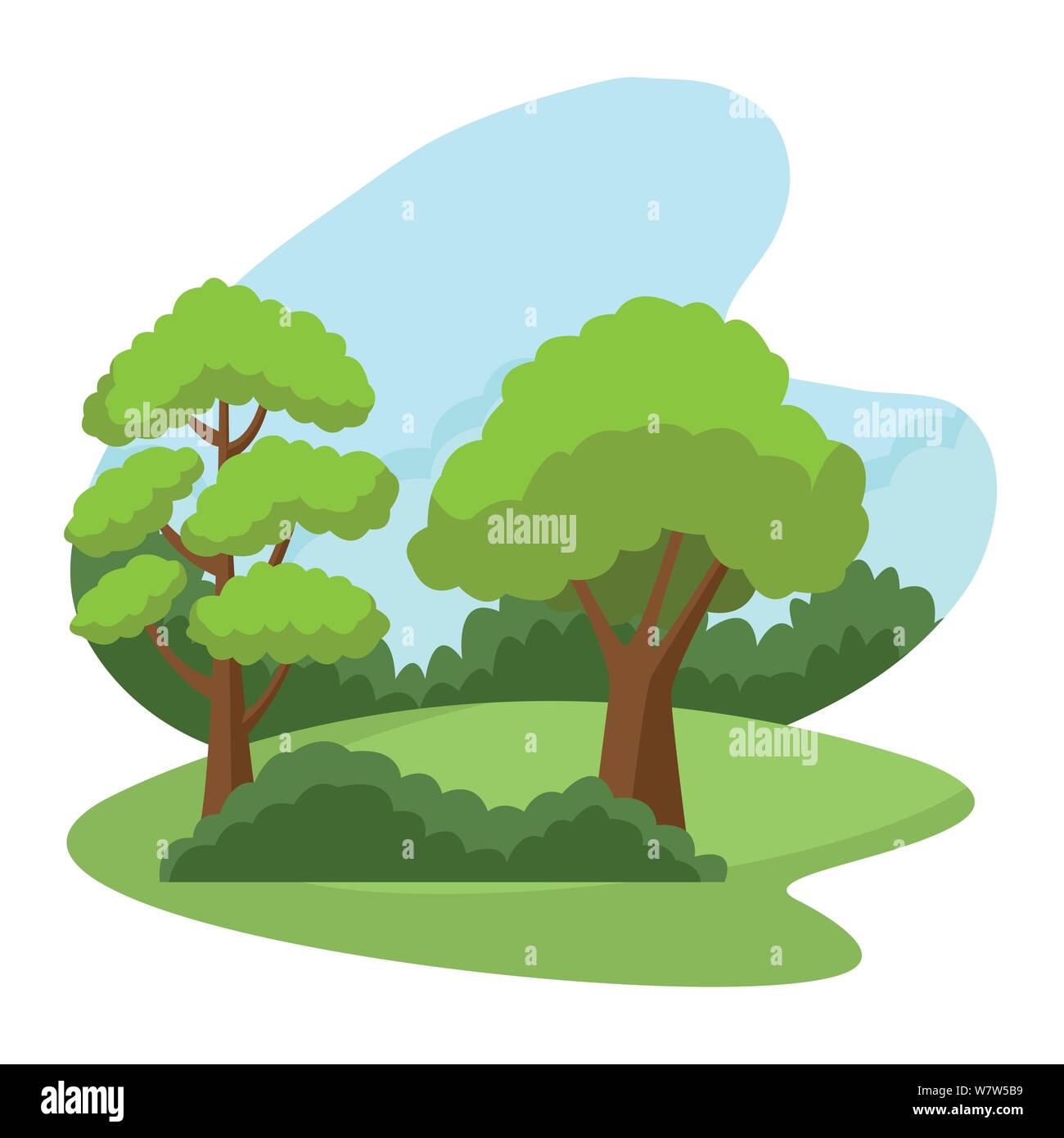 Trees on bushes nature cartoon Stock Vector Image & Art - Alamy