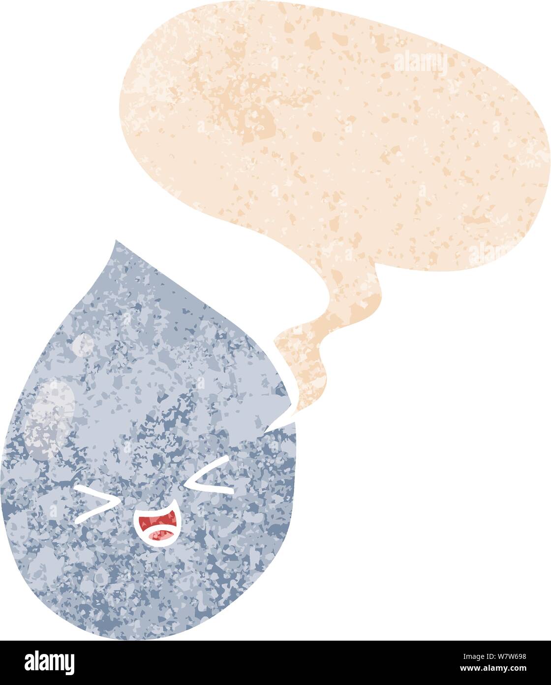 cartoon raindrop with speech bubble in grunge distressed retro textured ...