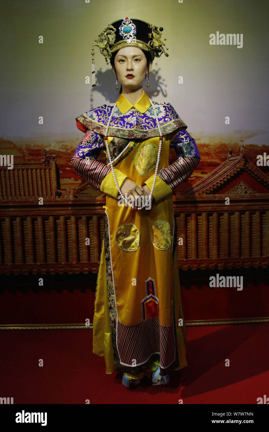 A shoddy wax sculpture of Chinese actress Sun Li, dressed in the ...