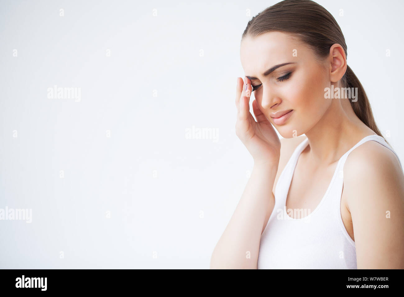 Teeth Problem. Woman Feeling Tooth Pain. Closeup Of A Beautiful Sad ...