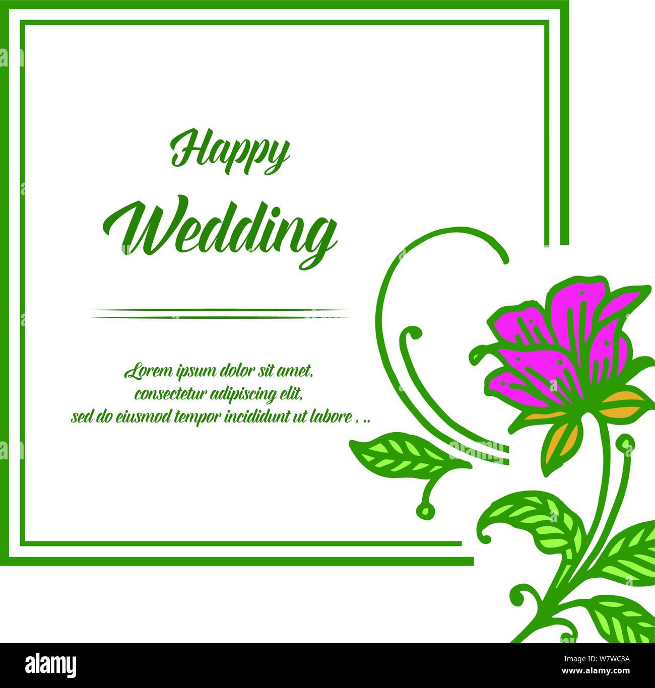Template happy wedding, design elegant flower frame, isolated on a ...